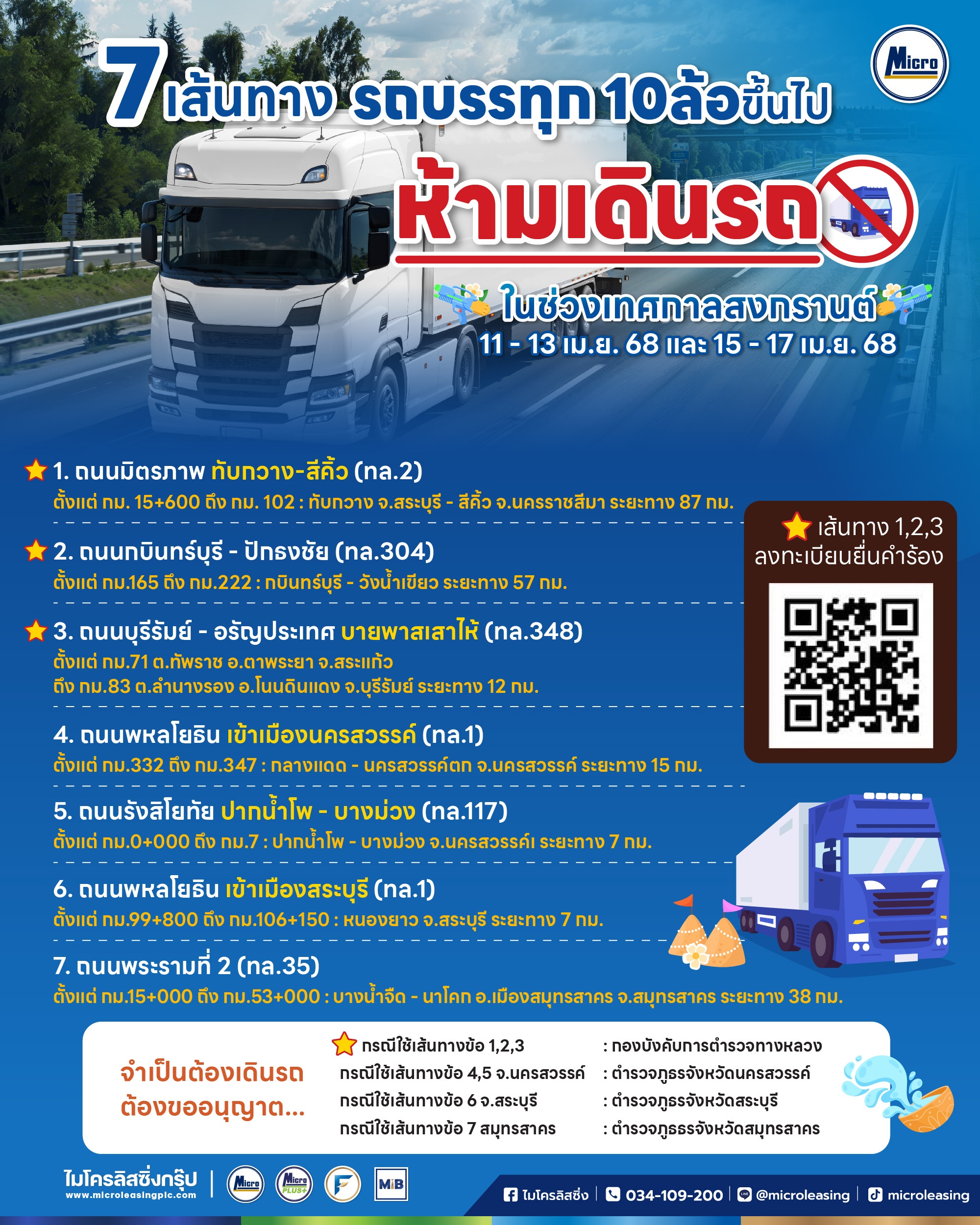 7 เส้นทาง ห้าม รถ 10 ล้อขึ้นไป เดินรถในช่วงเทศกาลสงกรานต์ 2568 | Micro Leasing